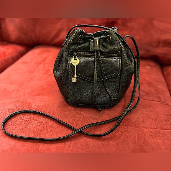 Fossil | Bags | Fossil Black Leather Drawstring Bucket Bag | Poshmark